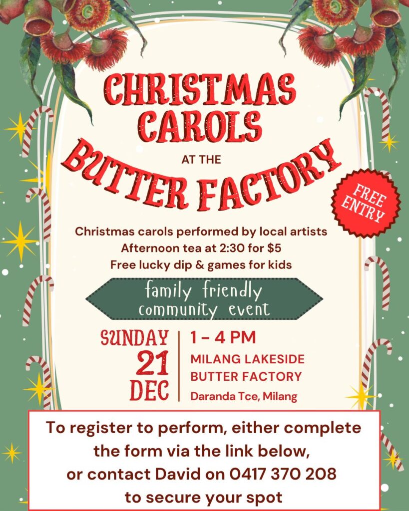 Christmas Carols at the Butter Factory, Sun 21 Dec 2025 – Milang ...